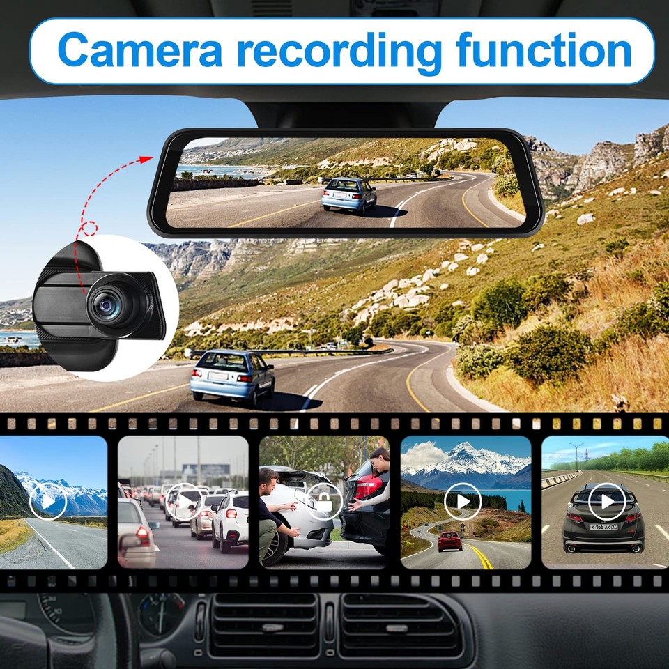 4K Front Rear View Mirror Dash Cam 10 Inch IPS Touch Screen Carplay UHD ...