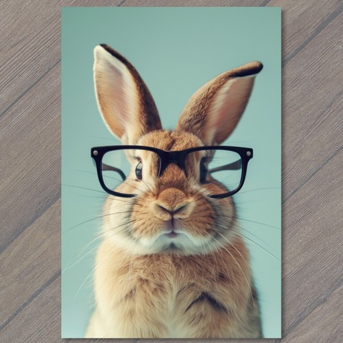 8.5x11" Bunny Rabbit Nerdy Glasses Fun Strange Colorful Unreal Cute ...