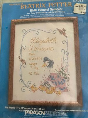 Beatrix Potter Cross Stitch Birth Record Sampler Kit - New | eBay