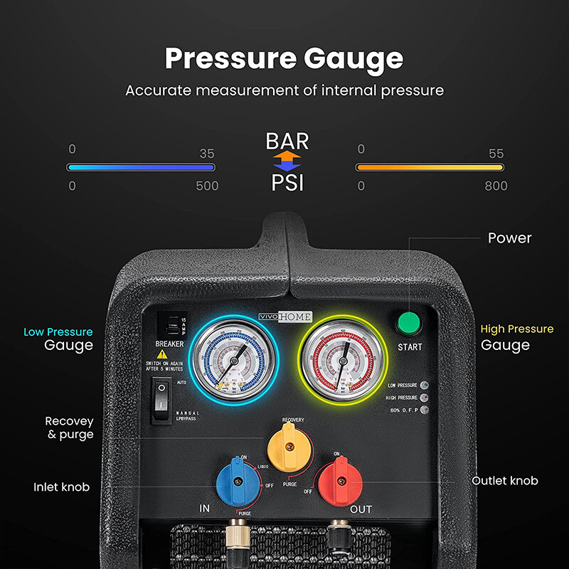 R1234YF 1 HP Dual Cylinder Refrigerant Recovery Machine Oil-Less Freon ...
