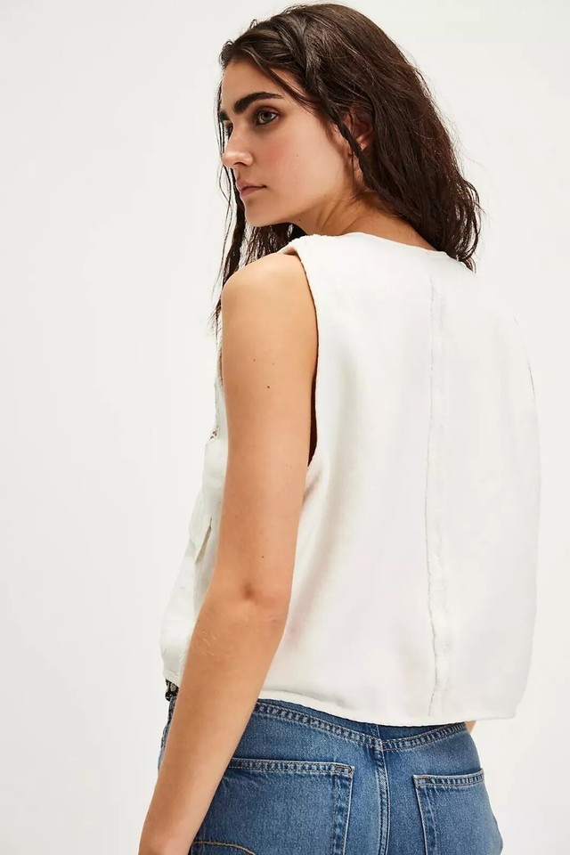 Free People Wonderstruck Vest Blouse Top Floral Crochet Lace Ivory M ...