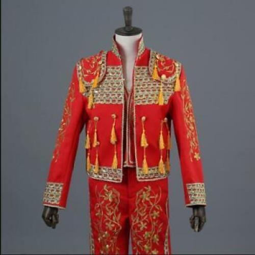 Mens Bullfighter Matador Outfit Suit Jackets Pant Tassels Cosplay ...