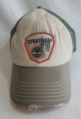 Timberland Green-White Mesh Adjustable Distressed Cap NH Stratham Logo ...