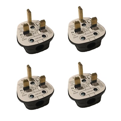 4 x Standard UK Fused 13A 13 Amp Black Mains 3 Pin Household Plugs ...