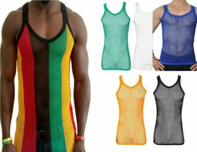 MENS STRING MESH VEST 100% COTTON MESH FISH NET FITTED STRING VEST SIZE ...