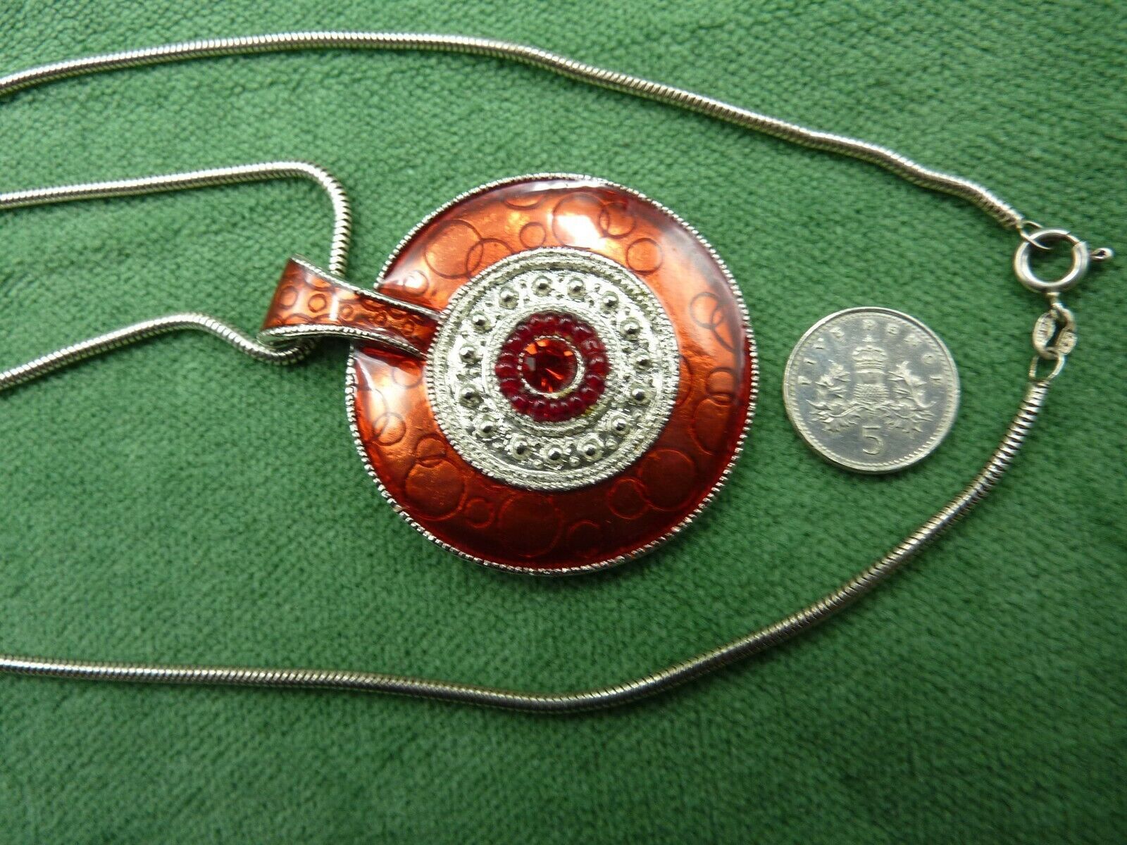 Red Enamel Pendant - 43 mm - on 925 Silver 600 mm Chain Necklace | eBay