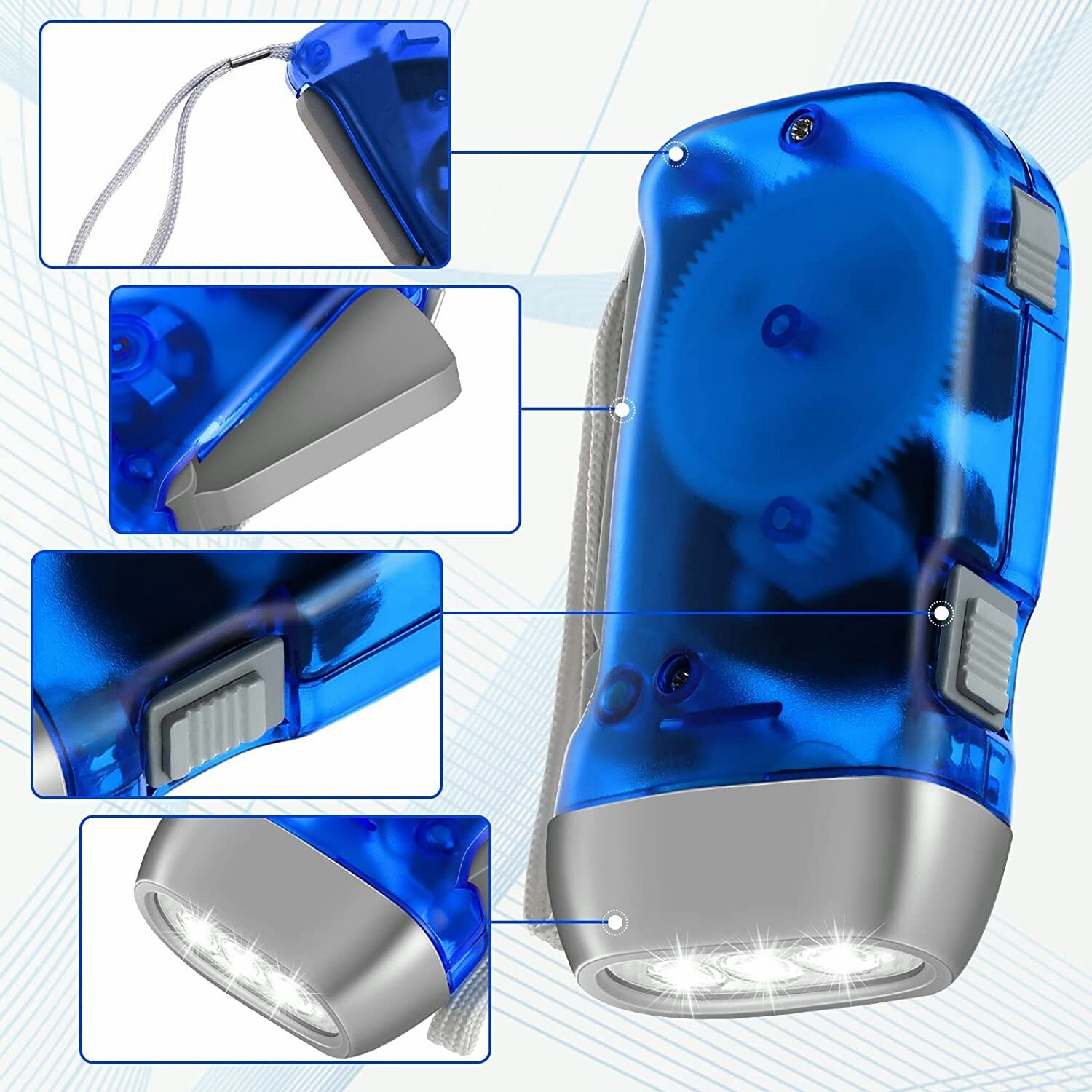 3 LED Wind Up Flashlight Torch Lights Dynamo Crank Hand Press Camping ...