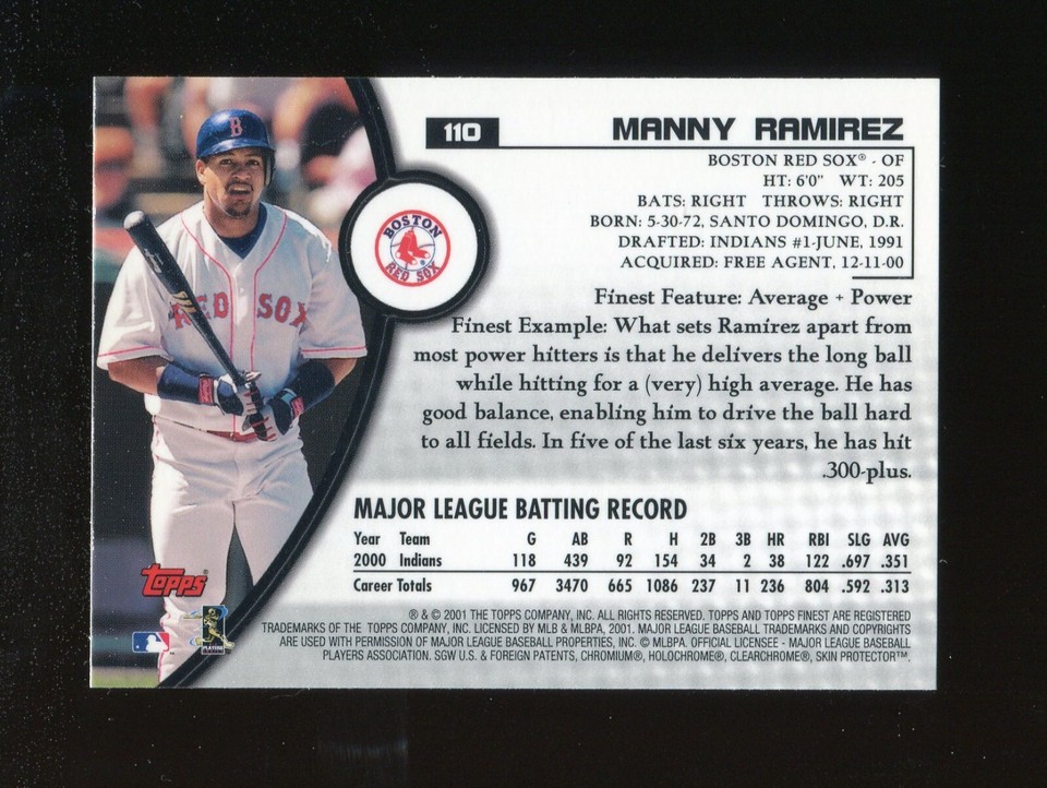 2001 Topps Finest Manny Ramirez #110 Boston Red Sox | eBay