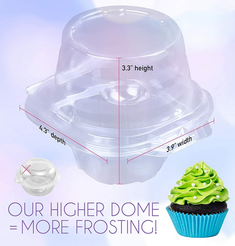 100x Plastic Individual Cupcake Container Clear Boxes Single ...