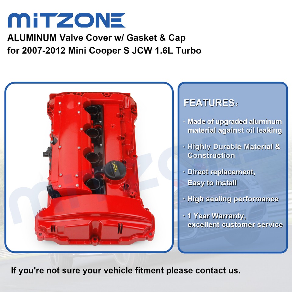 ALUMINUM Red Valve Cover Kit for 2007-2012 N14 Mini Cooper S JCW 1.6L ...