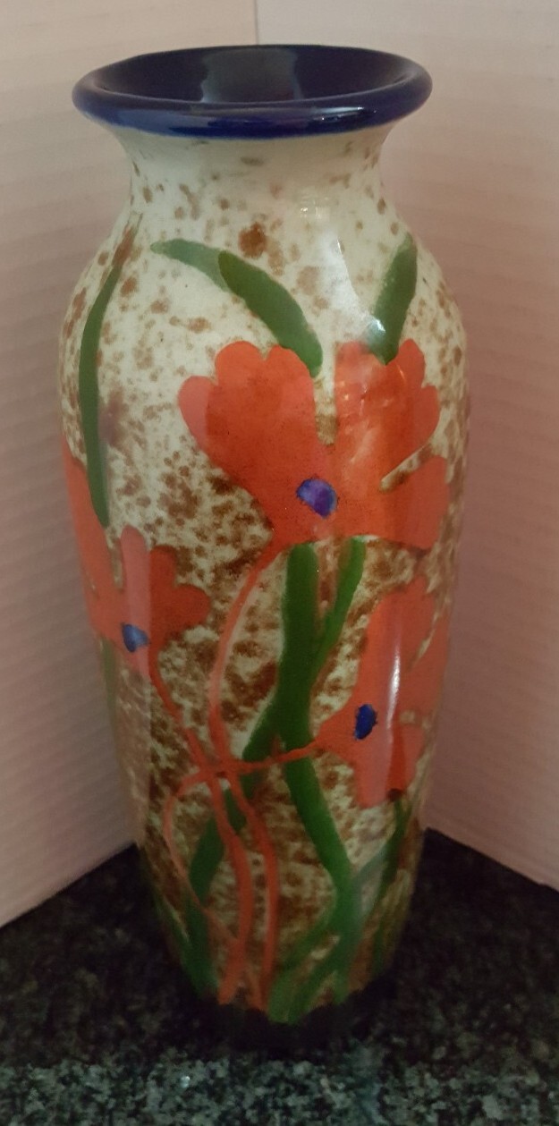 VINTAGE PIER 1 IMPORT CERAMIC VASE POPPY FLOWERS GLAZED SPECKLED 10 1/8" T - EUC | eBay