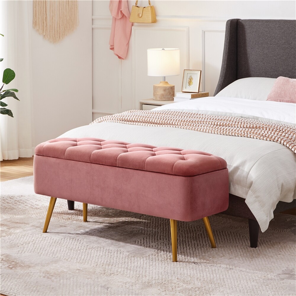 Modern Ottoman Footstool Bench with Storage Bench, Upholstered Bedroom ...