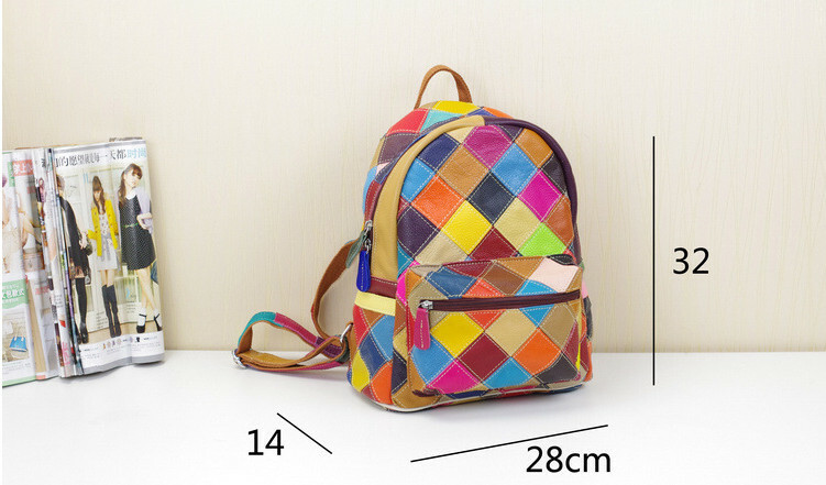 Fashion Genuine Leather Multi-Color Contrast Pattern Backpack Purse for ...