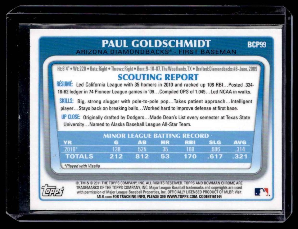 2011 Bowman Chrome Prospect Autographs Paul Goldschmidt Auto Arizona | eBay