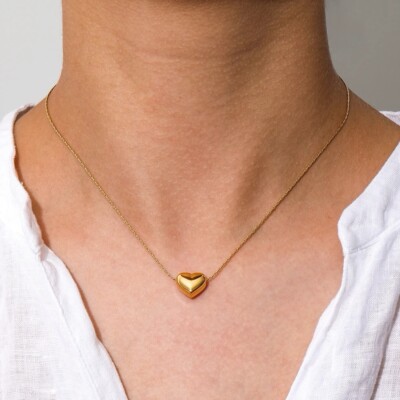 18k gold Solid Heart Necklace, Love Heart Necklace | eBay