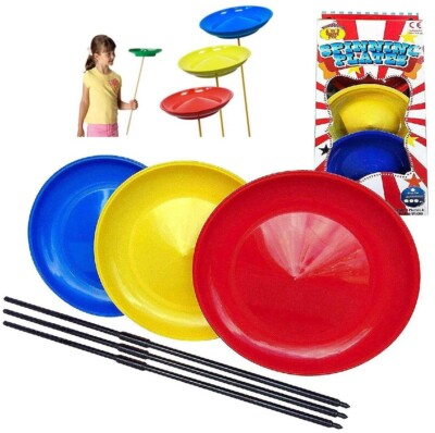 Spinning Circus Plates With Sticks Set Of 3 Outdoor Juggling Game Kids ...