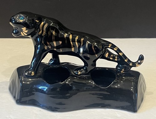 Vintage MCM Black Panther Tiger Planter Gold Stripes Ceramic Mid ...