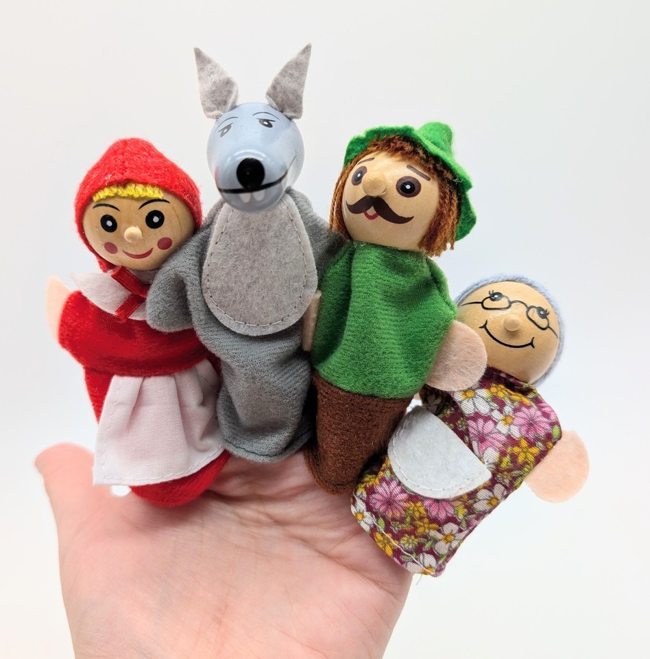 Little Red Riding Hood Finger Puppets Wolf Grandma Huntsman Wood Head ...