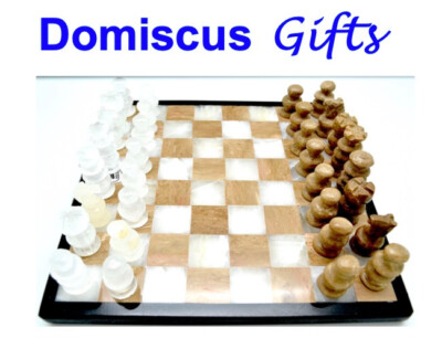 7" New! ONYX Brown Grey CHESS Checkers SET Mexican Marble STONE Home ...