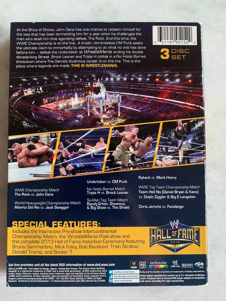 WWE: Wrestlemania XXIX (DVD, 2013, 3-Disc Set) John Cena Vs. The Rock ...