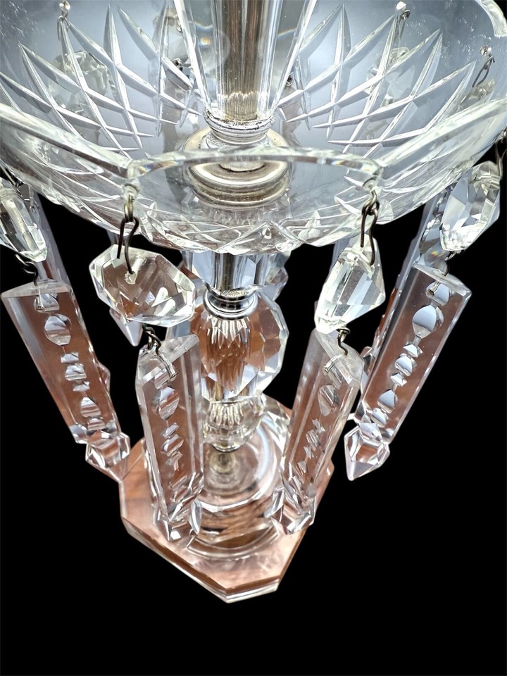 Heavy Vintage Cut Glass Lamp with 10 sparkling prisms that dangle ...