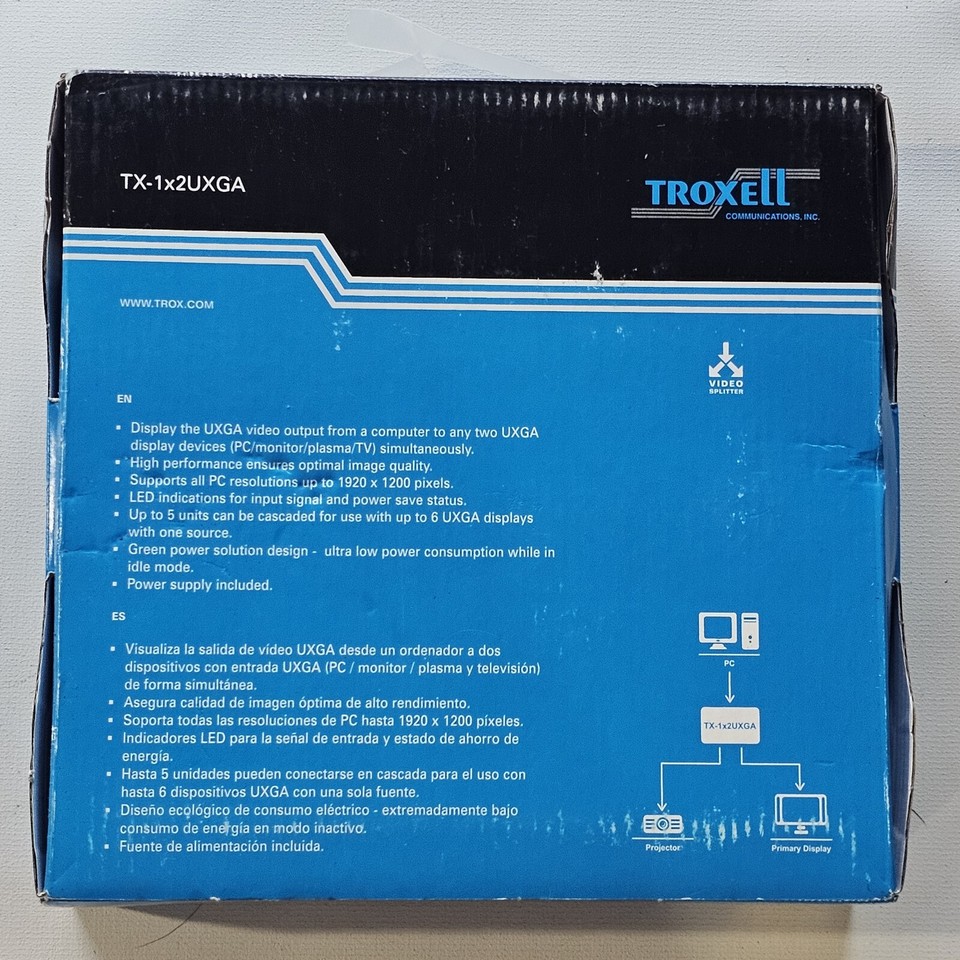 Troxell TX-1X2UXGA Video Splitter 1:2 High Resolution UXGA Distributor ...