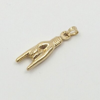 14K Gold Figa Hand Malocchio Ward Off Evil Rock On Medium Charm Pendant ...