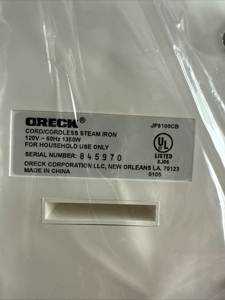 Oreck JP8100CB Cordless Steam Iron and Base Brand New, Unused In ...