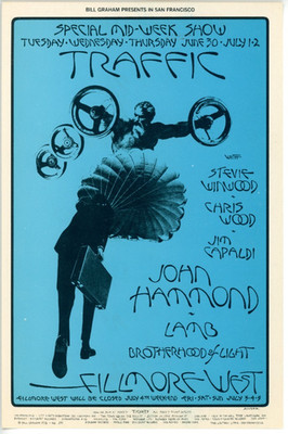TRAFFIC - JOHN HAMMOND Handbill Fillmore West Concert 1970 David Singer ...