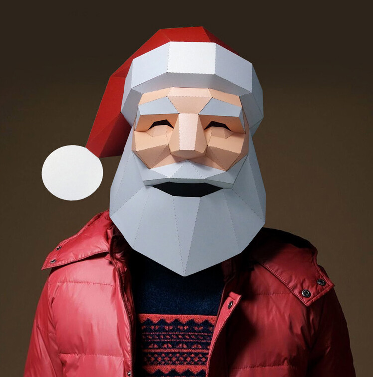 Paper Model Head Mask 3D Paper Mask Pre-cut Santa Claus Cosplay ...