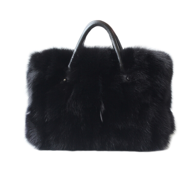 Women Genuine Cowhide Extra Large Fox Fur Large Shoulder Handbag Full ...