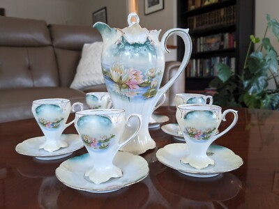 Antique RS Prussia Chocolate Tea Set, floral (Lilies) complete set with ...