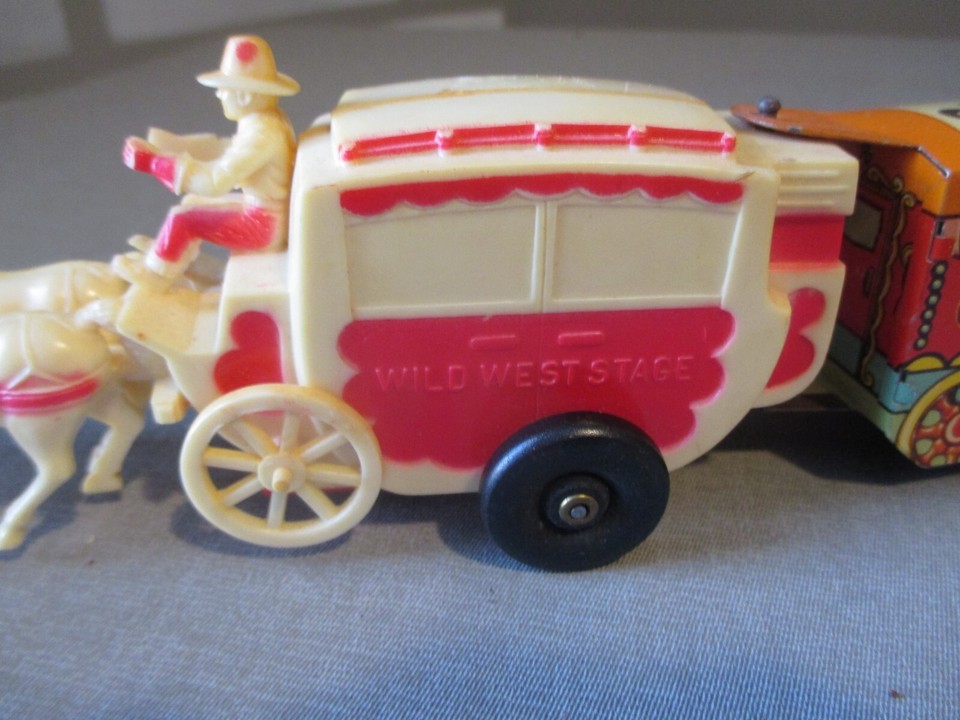 1950-MARX- ROY ROGERS STAGE COACH WAGON TRAIN- TIN- WIND- UP TOY W- BOX ...