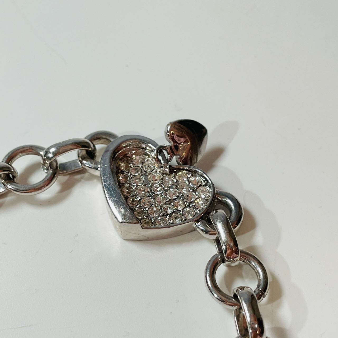 Vintage 1970s 18K RGP Bracelet Linked Heart Chain Sil… - Gem