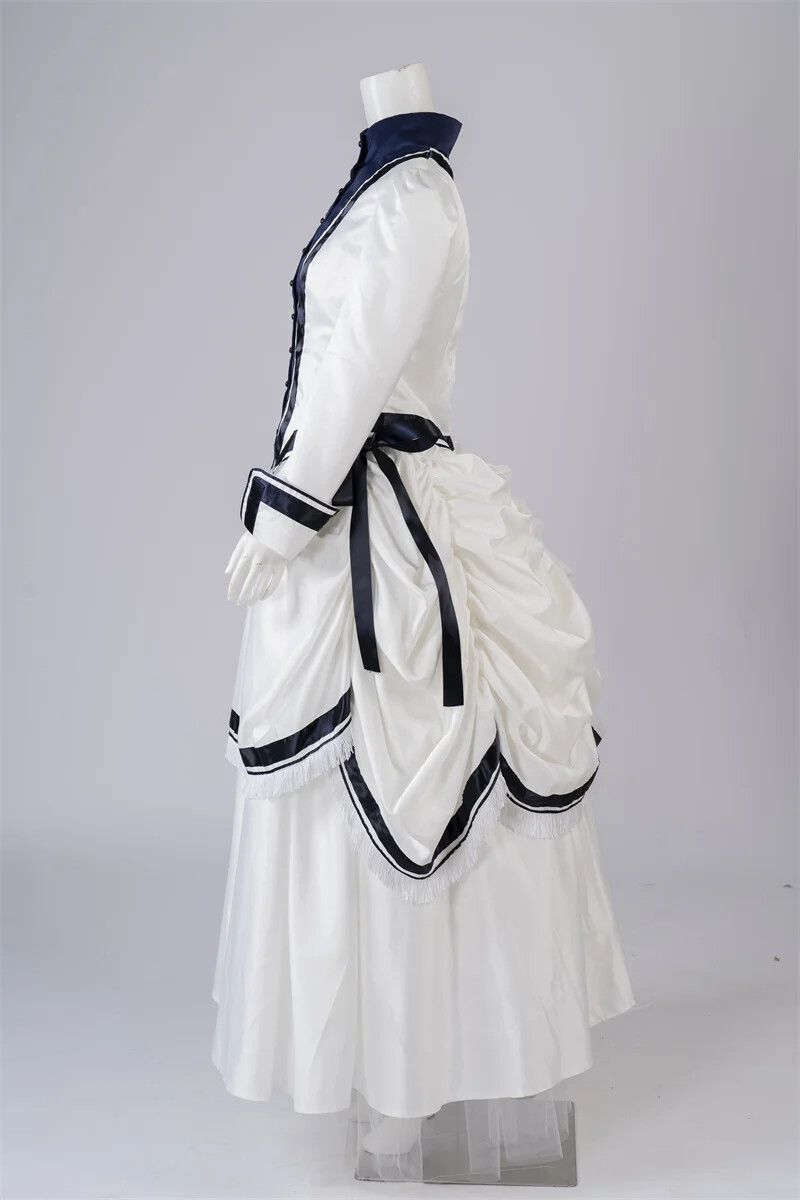 Victorian White Fancy Bustle Ball Gown Evening Dress Lady Walking Dress ...