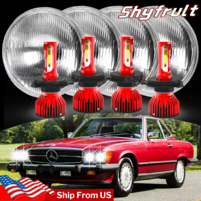 Fit-Mercedes-Benz 380SL 450SL 560SL 4PCS 5.75" Round LED Headlights Hi ...