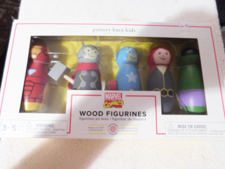 NEW ~ Pottery Barn Kids Marvel Comics Wood Figurines ~ Iron Man Hulk ...