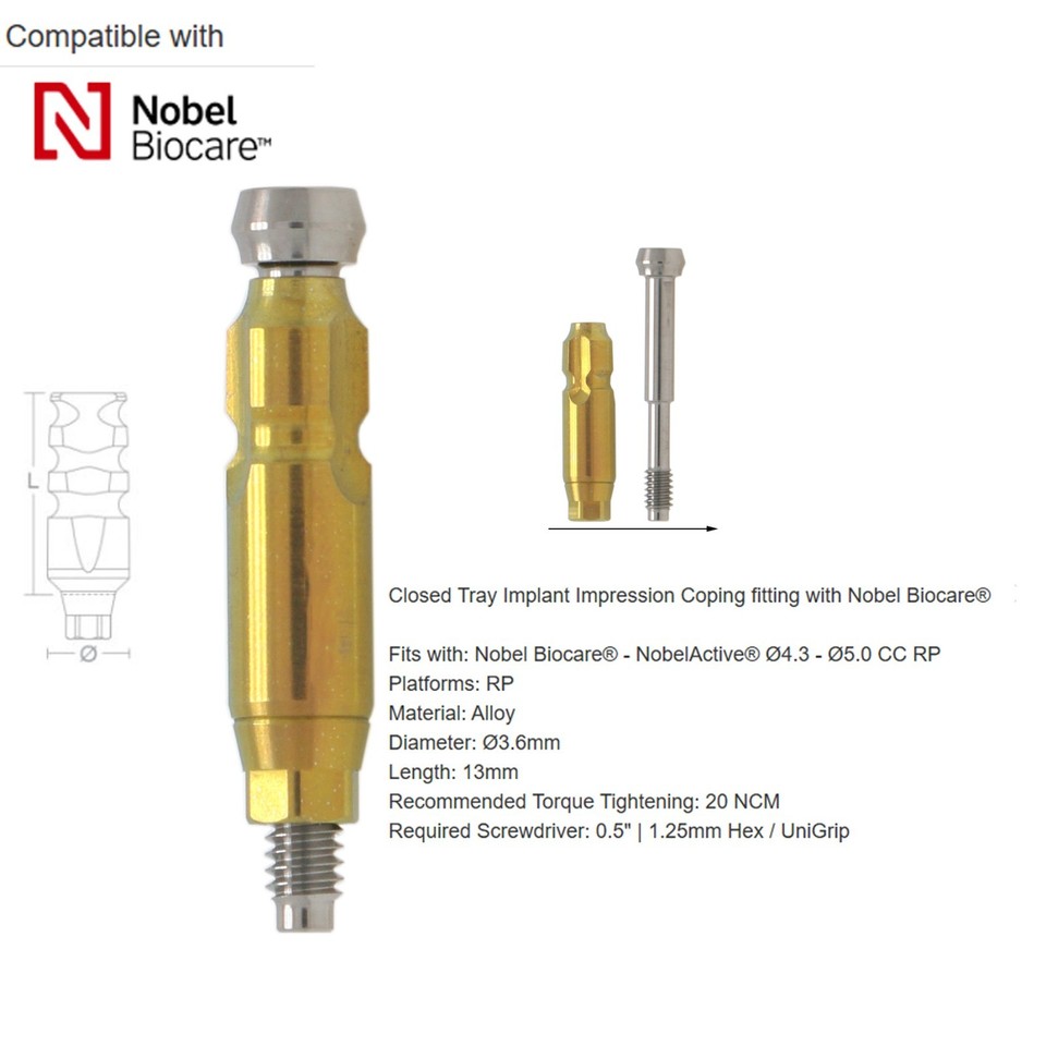 US Nobel Biocare Compatible Impression Coping Closed Tray Conical ...