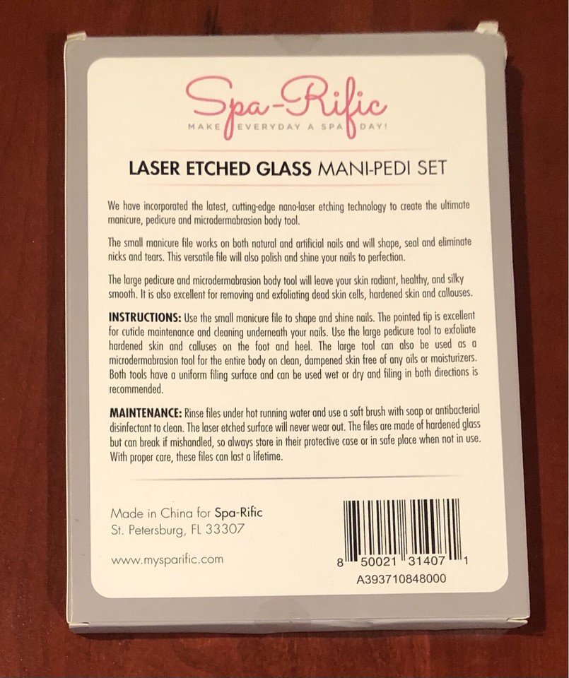 Spa-Rific Laser Etched Glass Mani-Pedi Set Rose Manicure Buff Pedicure ...