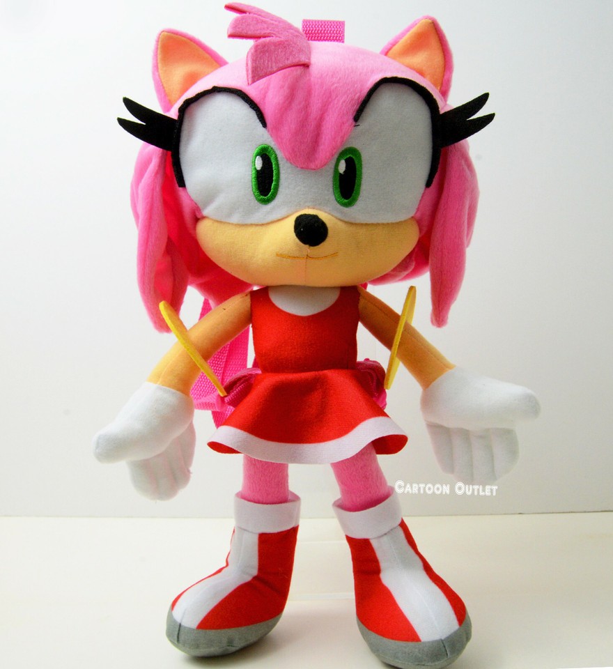 Sonic The Hedgehog Authentic Amy Rose in Red Dress Plush Doll Backpack ...