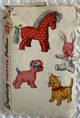 Vintage 1954 Stuffed Animal Sewing Pattern Complete Simplicity 4915 Dog ...