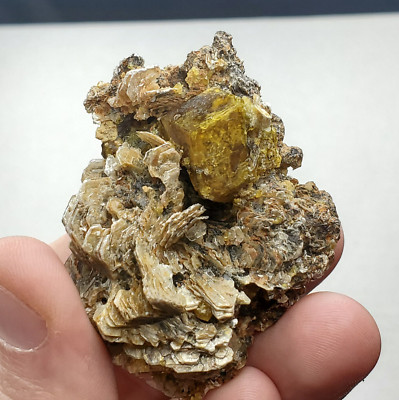 Yellow Andradite Garnet Crystal Cluster with Mica from Mali, 54 grams ...