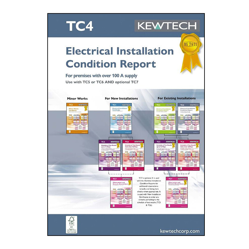 Kewtech Electrical 18TH EDITION Certificate Book TC1 TC2 TC3 TC4 TC5 ...