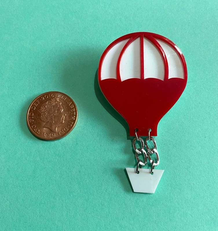 Acrylic Laser Cut Plastic Hot Air Balloon Brooch, Red & White With ...
