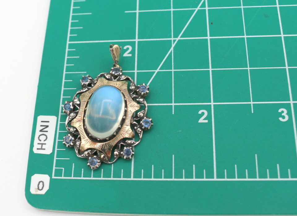 Antique 9k/ 10k Gold & Silver Large Ceylon Moonstone, Sapphire ...