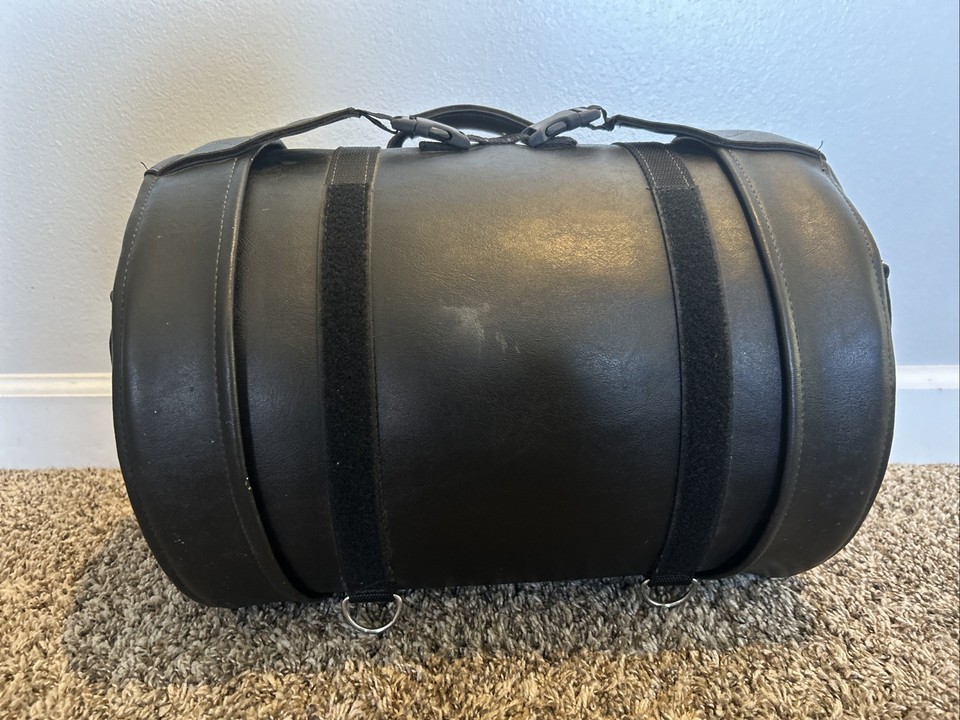 Biker’s Friend Motorcycle Barrel Storage Bag USA Black Saddle Leather ...