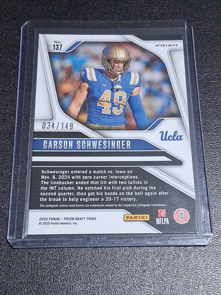 2025 Panini Prizm Draft Picks Blue Ice /149 Carson Schwesinger RC | eBay