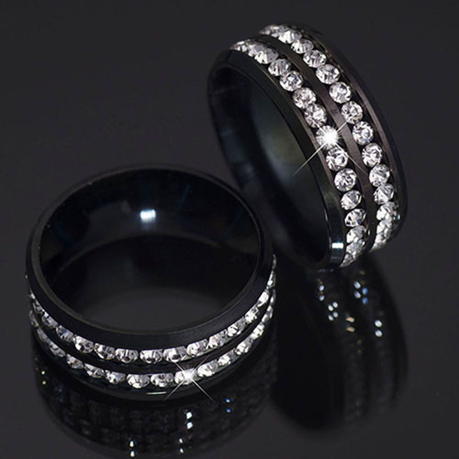 Rhinestone Ring Exquisite Anti-rust Rhinestone Double Rows Ring Three ...