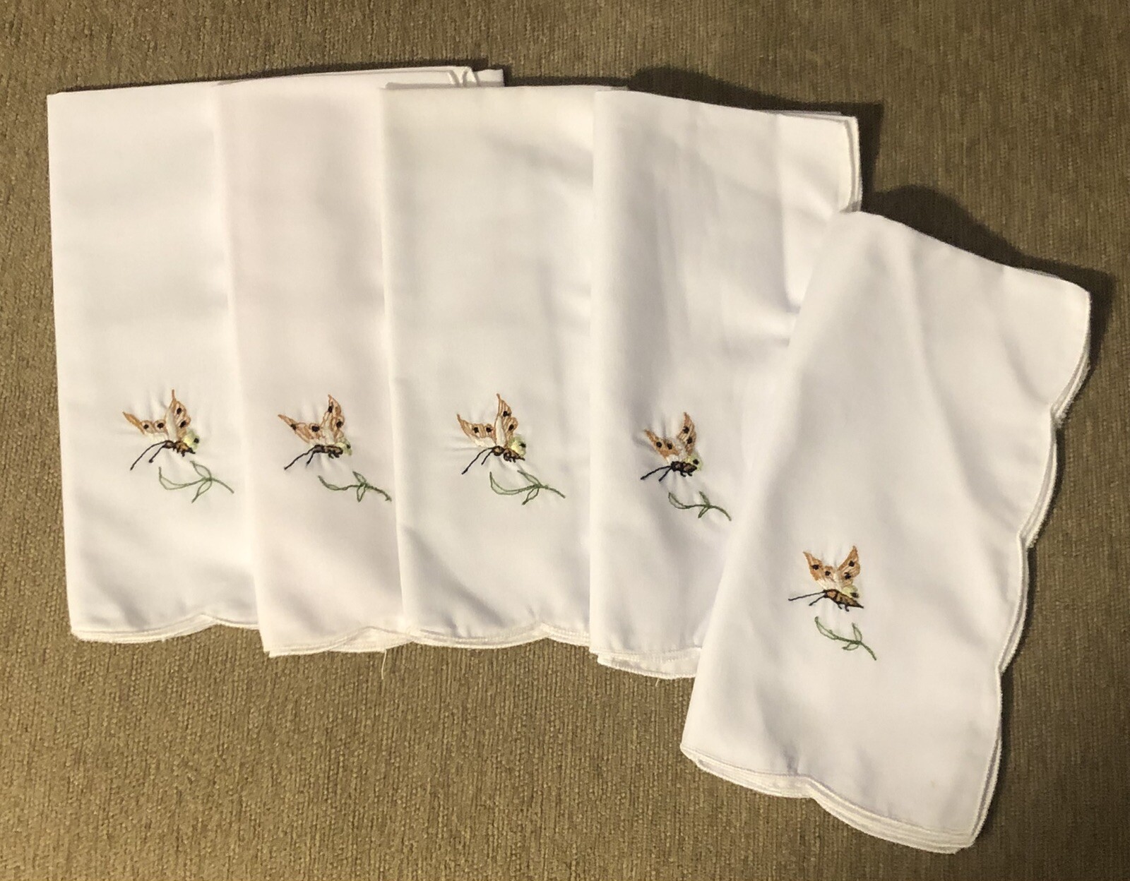 Vintage Embroidered Butterfly White Linen Cloth Napkins Set Of 5 - 16 ...
