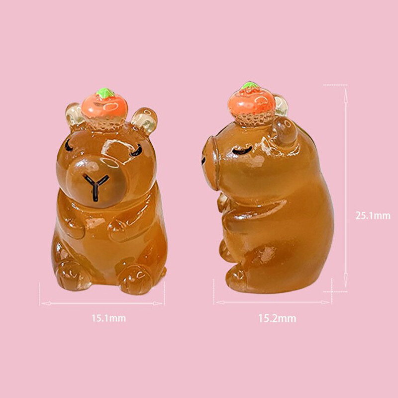 2Pcs Luminous Mini Capybara Resin Miniatures Glow At Night Fairy Garden ...